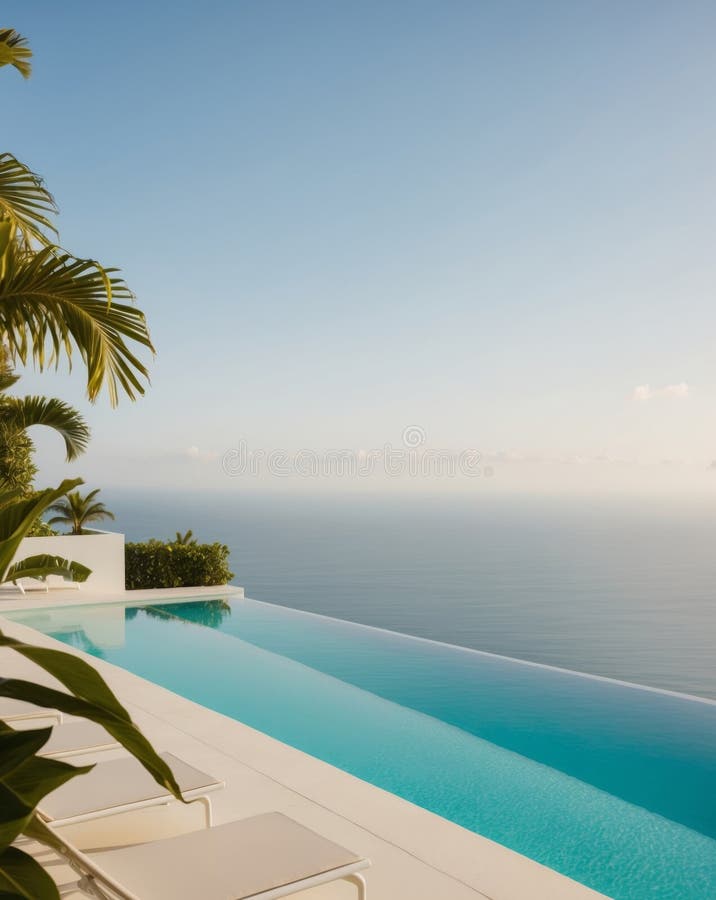 Serene Tropical Infinity Pool Overlooking Ocean Views. Stock Image ...