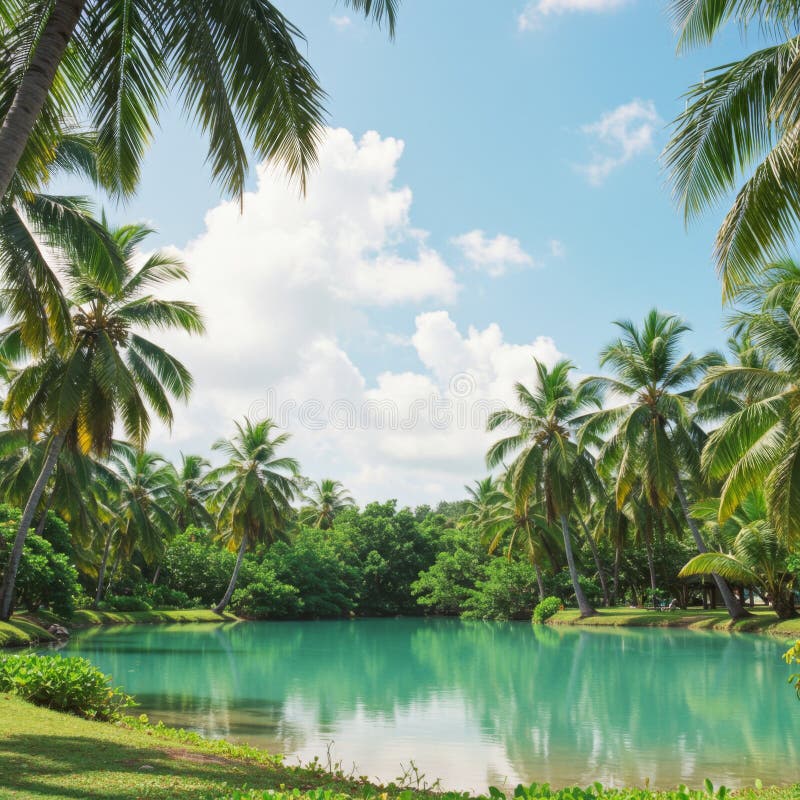 Serene Tropical Lagoon Surrounded by Lush Palm Trees Stock Photo - Image of serene, palm: 380552370