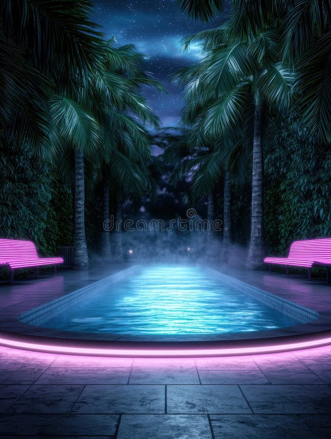 Serene Tropical Night Pool Scene Stock Illustration - Illustration of ...
