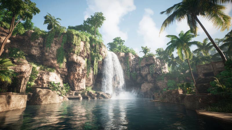 Serene Tropical Waterfall Paradise, Hidden Oasis in Lush Jungle Stock ... Serene Tropical Waterfall Paradise, Hidden Oasis in Lush Jungle Stock ...