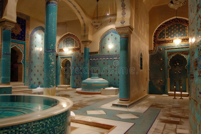 A Serene Turkish Bath Interior Featuring Intricate Tile Work and ...