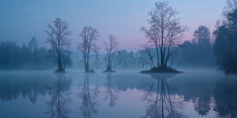 Serene Twilight Reflections Trees Mystical Blue Lake Landscape Stock ...