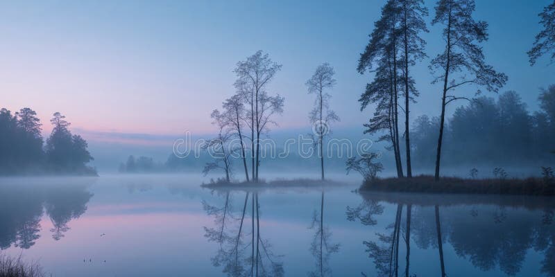 Serene Twilight Reflections of Trees in Mystical Blue Lake Landscape ...
