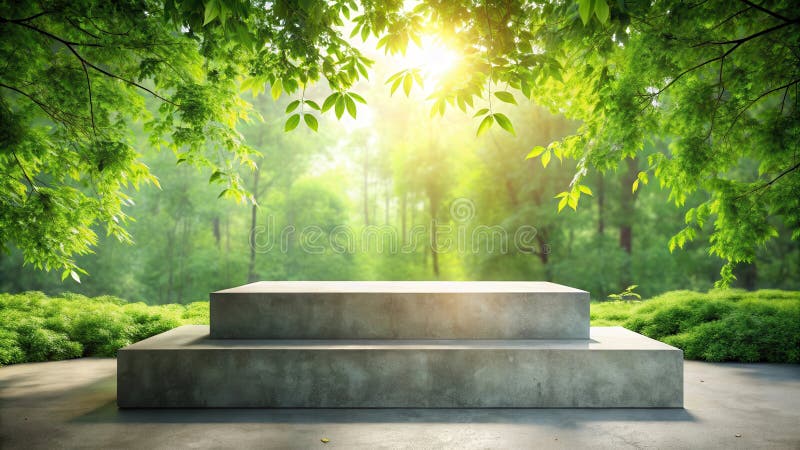 Serene Two-tiered Stone Platform in a Lush Green Forest Setting ...