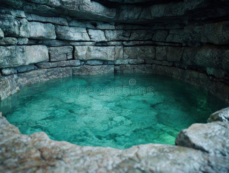 Serene Underground Pool in Natural Stone Cave Stock Illustration ...