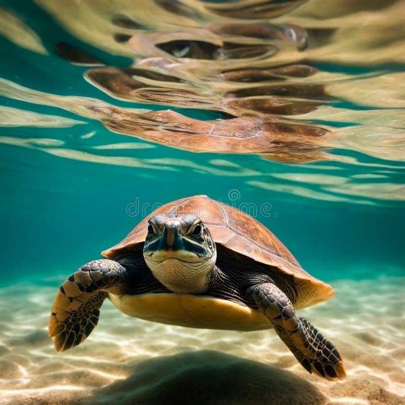 Serene Underwater Explorer: Sea Turtle in the Shallow Stock ...