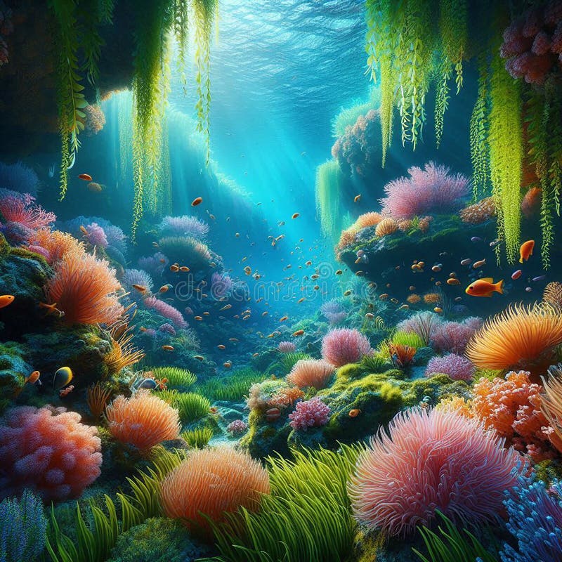 A Serene Underwater Garden with Vibrant Corals. Generative Ai Stock ...