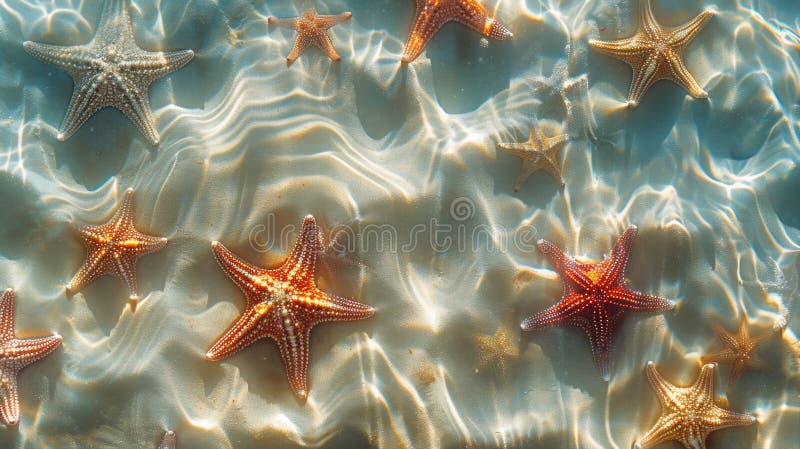 Serene Underwater Landscape with Starfish on Sandy Ocean Floor Stock ... Serene Underwater Landscape with Starfish on Sandy Ocean Floor Stock ...