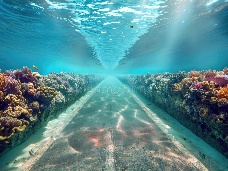 A Serene Underwater Path between Coral Reefs Leading To the Surface ...