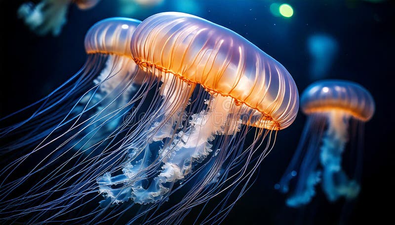 Serene Underwater Scene of Jellyfish Floating in a Blue Abyss Stock ...
