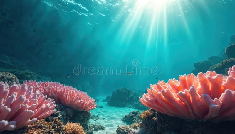 Serene Underwater Scene with Polygon-shaped Coral Reef. Teal Tones ...