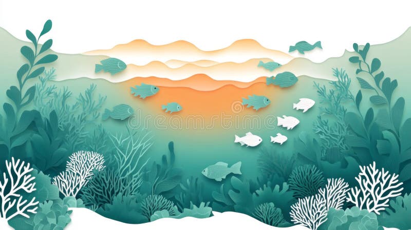 Serene Underwater Scene with School of Fish at Sunset Stock ...