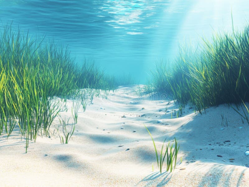 A Serene Underwater Setting Features Green Plants and a Sandy Bottom ...