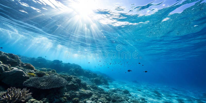 Blue Ocean Underwater Sun Rays Background Stock Illustration ...