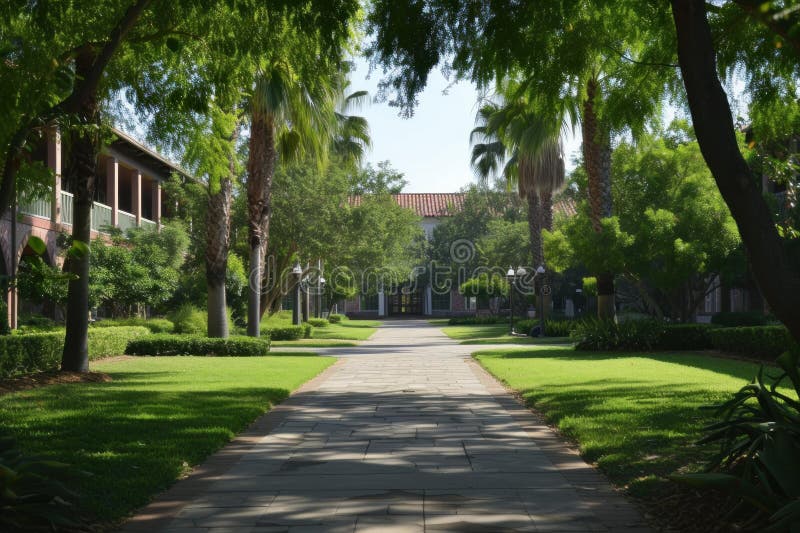 Beautiful University Campus Pathway Surrounded Trees Stock Photos ...