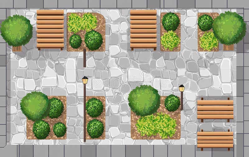 A Serene Urban Park Layout Featuring Benches, Well-maintained Greenery ...