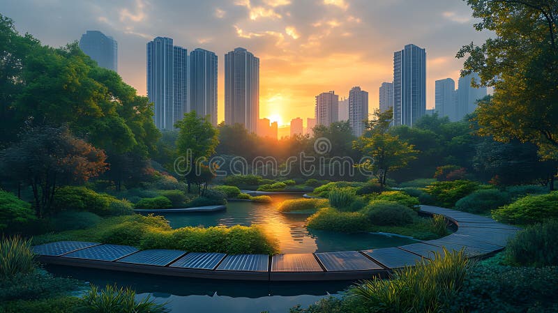 Modern City Park Winding Path Sunrise Stock Photos - Free & Royalty ...