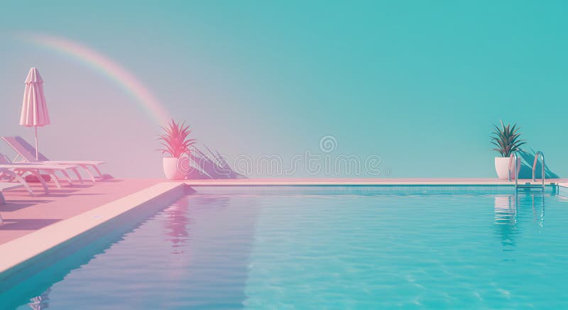 A Serene Vaporwave Hotel Pool Basking in the Afternoon Light ...