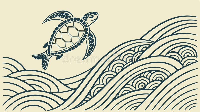 Sea Turtle Swimming in Ocean Waves, Peaceful Marine Life Vector Design ...