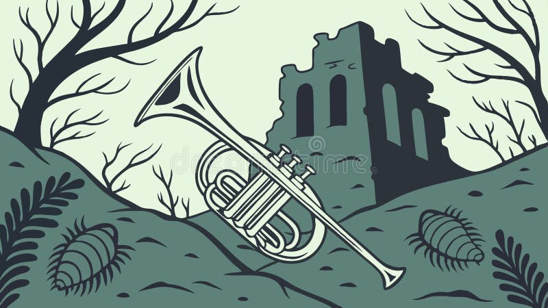 Elegant Trumpet in Forest with Ancient Ruins Vector, Vector Design ...