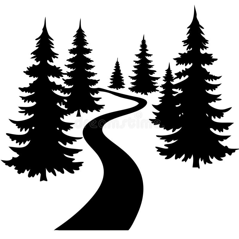 Serene Pine Forest Pathway Silhouette Vector for Nature Illustrations ...