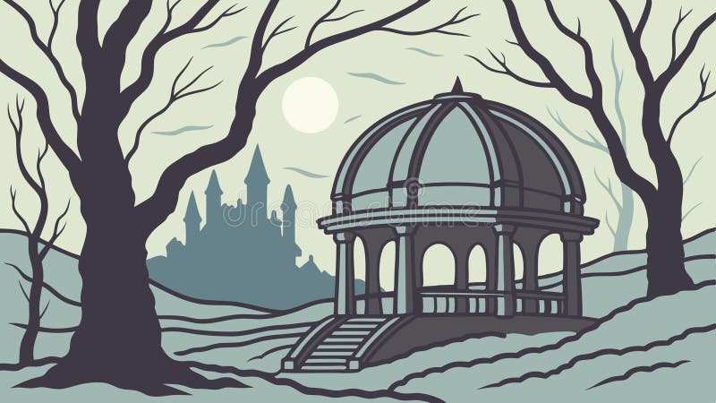 Moonlit Gazebo in Mystical, Tranquil Forest Scene, Vector Design ...