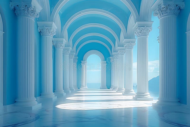 Majestic Blue and White Classical Architecture with Elegant Columns and ...