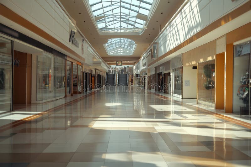 A Serene View of an Empty Shopping Mall Basking in Natural Light during ...