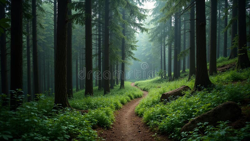 Serene View of German Black Forest with Tall Trees and Winding Trail ...