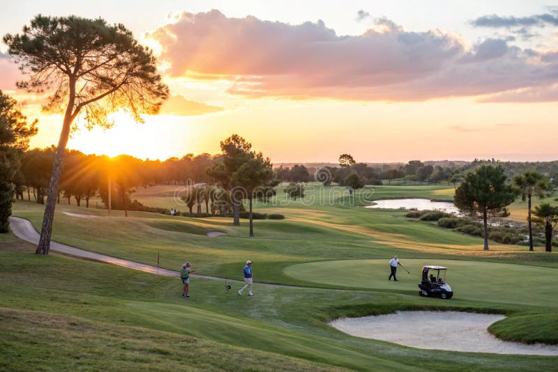 Golf Course at Sunset stock illustration. Illustration of ...