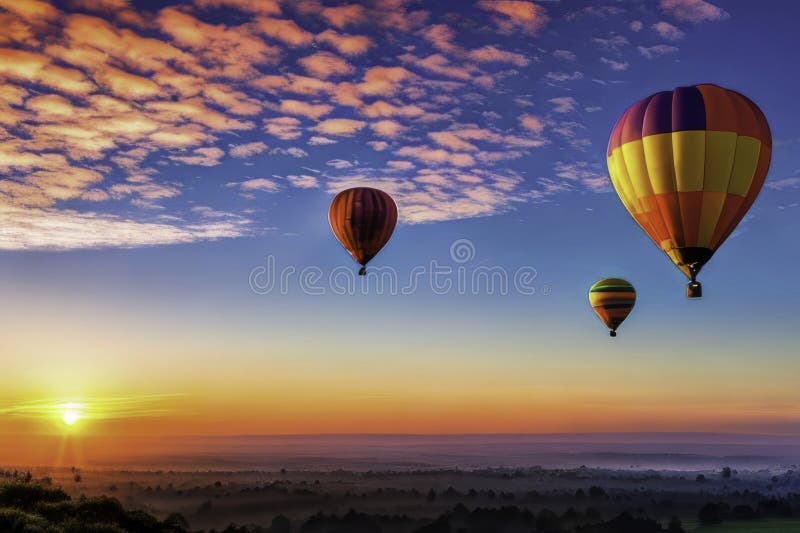 Serene View of a Group of Hot Air Balloons Soaring Above Stock ...