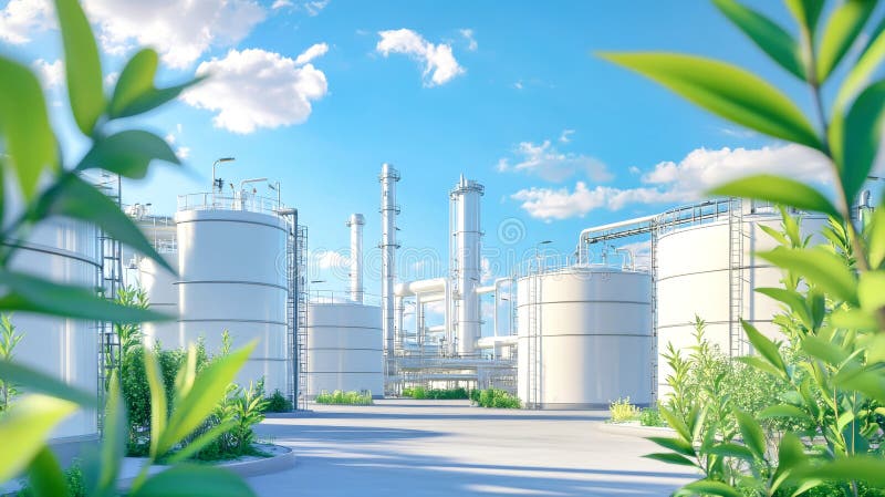 A Serene View of Hydrogen Storage Tanks Surrounded by Greenery and a ...