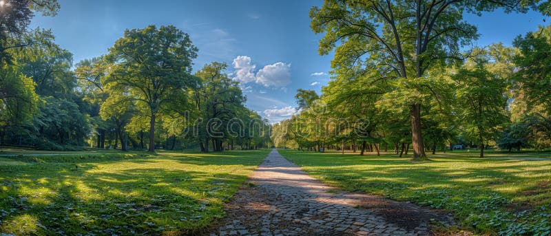 A Serene View of a Public Park, Highlighting Tall Trees and Meandering ...