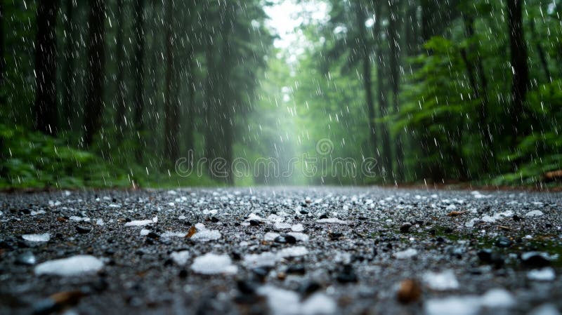 A Serene View of a Rain-drenched Forest Path, Capturing the Tranquil ...