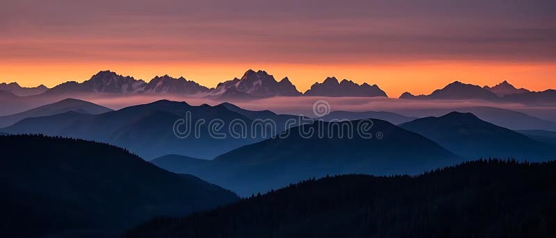 Gentle Sunset Over Undulating Ridges Stock Illustration - Illustration ...