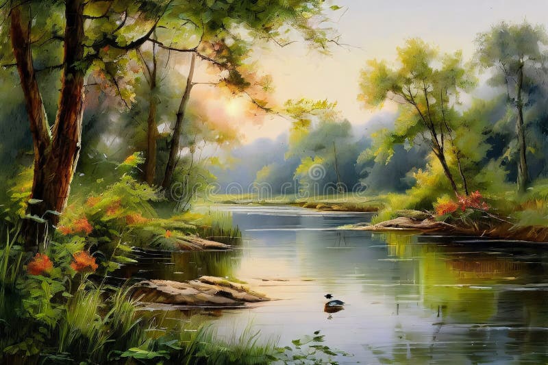 Tranquil Journey Upstream stock illustration. Illustration of ...