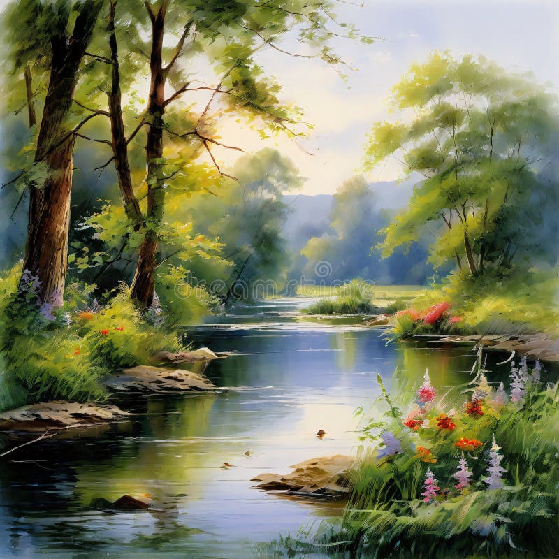 Tranquil Journey Upstream stock illustration. Illustration of aquatic ...