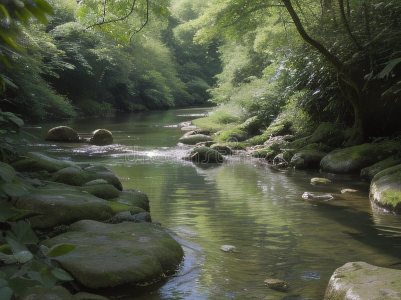 Tranquil Journey Upstream stock illustration. Illustration of peaceful ...