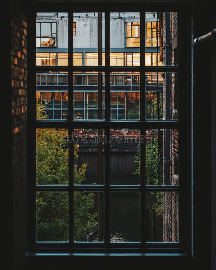 A Serene View through a Vintage Window. Urban Reflections Blend with ...