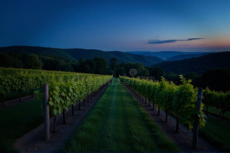 A Serene Vineyard Scene Featuring Rows of Grape Plants Stock Photo ...