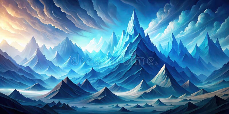 Serene Vista of a Majestic, Blue-tinted Mountain Range Under a Dramatic ...