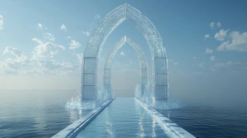 Serene Water Archway Pathway To Tranquil Ocean Horizon Stock ...