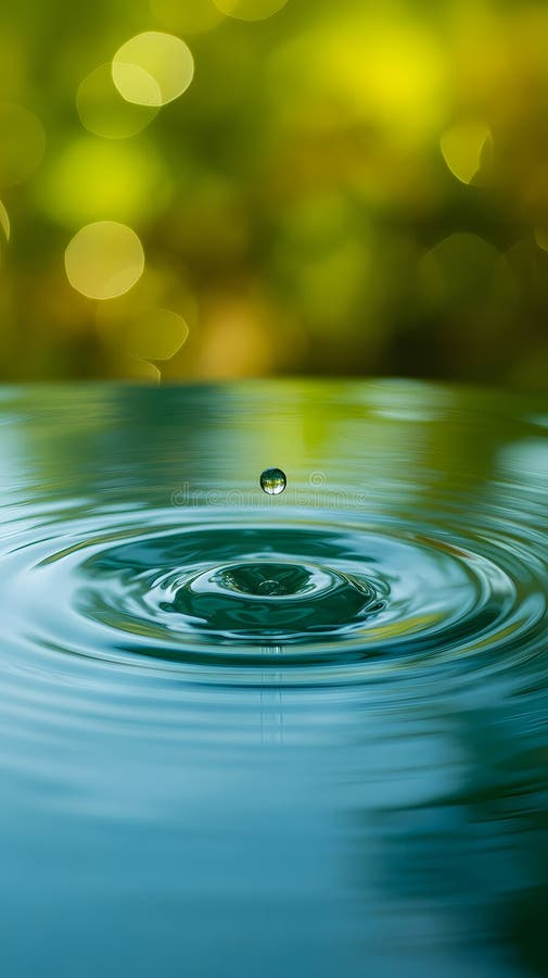 Serene Water Droplet Mid-Air with Ripples Stock Illustration ...