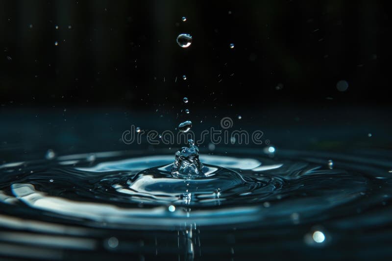 Serene Water Droplet Splash on Dark Surface Stock Photo - Image of ...