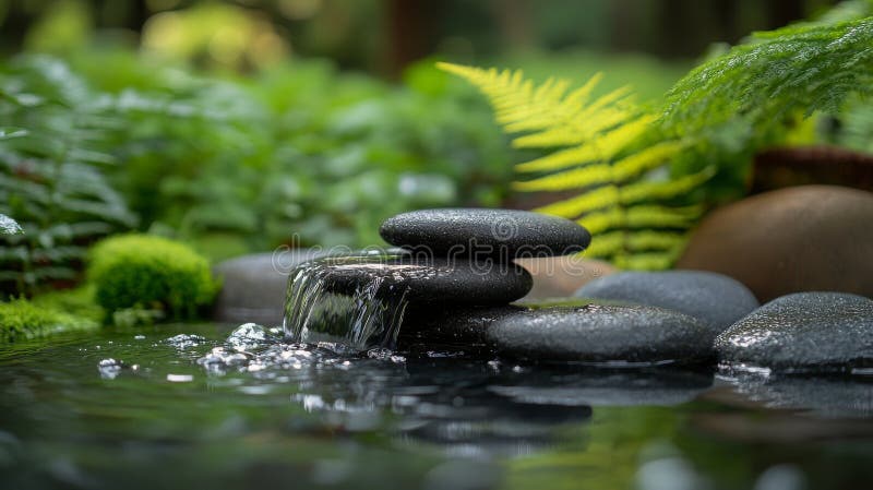Serene Water Feature with Stones and Foliage Creating a Peaceful ...