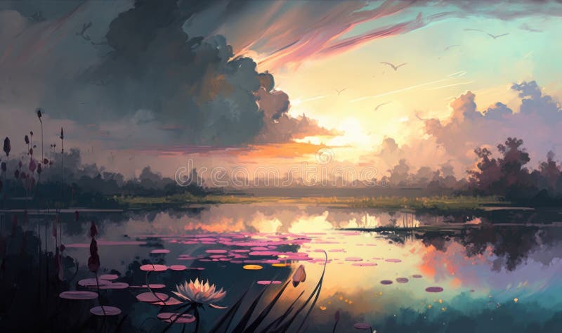 Serenity at Sunset: Water Lilies in a Pond. Perfect for Wallpapers and ...