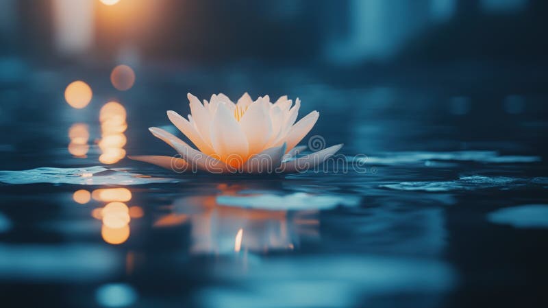 Serene Water Lily Floating Calm Pond Night Stock Image - Image of ...