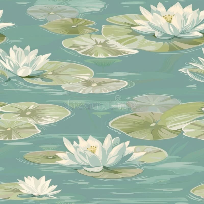 Serene Water Lily Pond Pattern Design Stock Image - Image of lotus ...