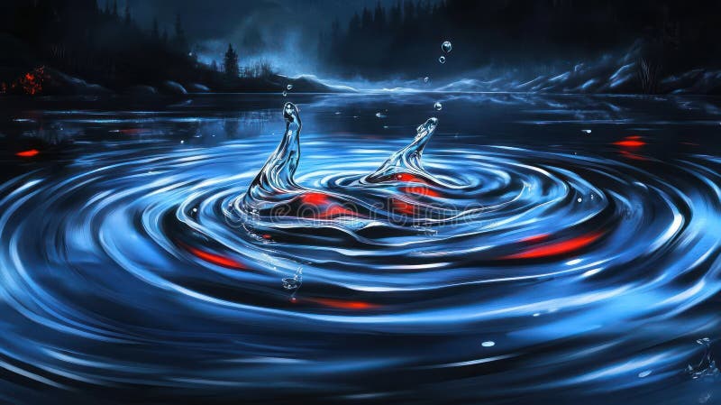A Serene Water Scene Featuring Ripples and Splashes, Illuminated by ...
