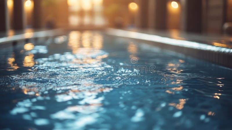 Serene Water Surface Reflecting Warm Light in a Tranquil Indoor Pool ...